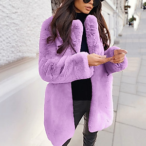 MOKINGTOP Winter Coat,Women’s Faux Fur Coat Winter Warm Coats Furry Fuzzy Outerwear Hidden Button Soild Label Luxury Long Jacket for Party Purple Coats For Women