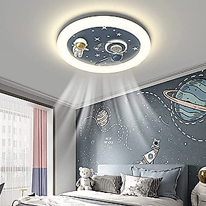 DLSixYi Children's Room Led Ceiling Lamp Creative Cartoon Astronaut Kid's Room Ceiling Fans with Lights Bedroom Ceiling Fan Lamp for Boys Girls Room Ventilator Lamp 46W