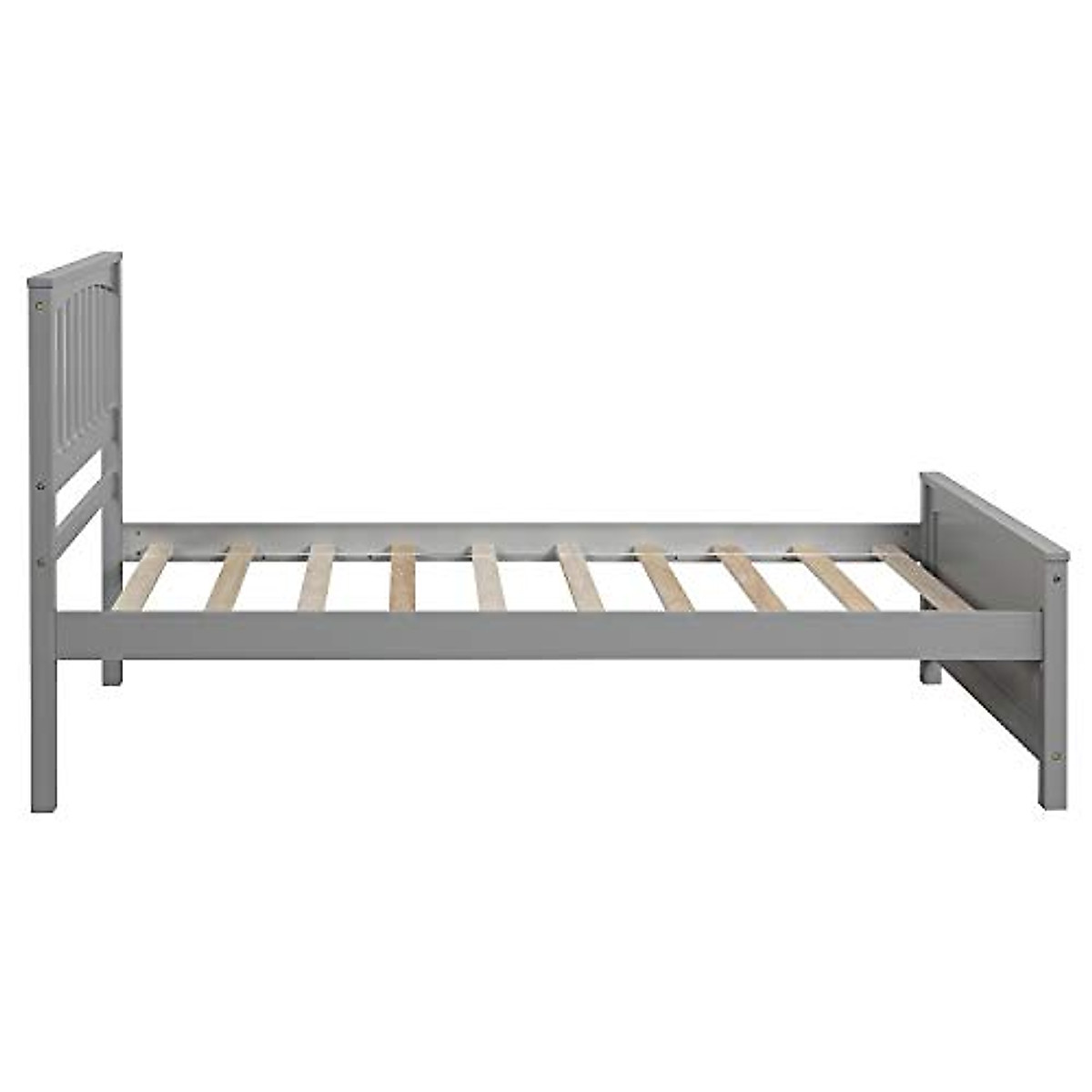ZJIAH Twin Size Solid Wood Platform Bed Frame with Headboard and Footboard, Single Bed Wooden Slat Support for Teens Adult Bedroom Guest Room, Space Saving, No Box Spring Need, Gray