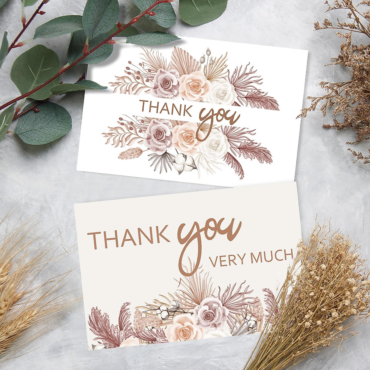 AnyDesign Boho Floral Thank You Cards Bulk 36 Pack Boho Rose Bouquets Note Cards with Envelope Stickers Flower Blank Cards for Wedding Bridal Shower Baby Shower Birthday Party, 4 x 6 Inch