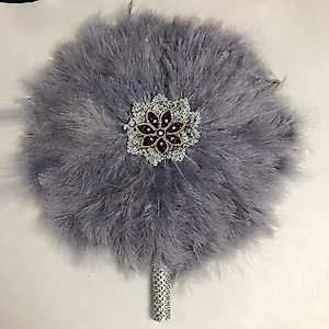 Veo's Fan African Feather Wedding Hand Fan Handmade Luxurious Fan for Wedding Decoration Rhinestones Feather Bride Hand Held Fan -Feather Fans for Wedding