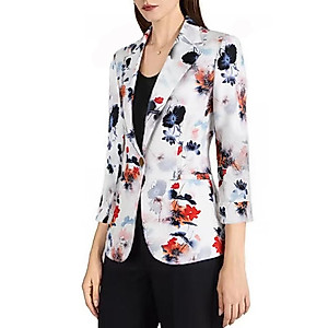Womens 3/4 Sleeve Lightweight Office Work Suit Jacket Boyfriend Blazer (1905 White, L)
