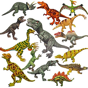 E EAKSON Dinosaur Toys for Kids and Boys Realistic Action Figures Educational,with Movable Jaws,Including T-Rex, Velociraptor Etc,14 Pcs, 6 to 10 Inches-Gift for Kids 3-7 Years Old