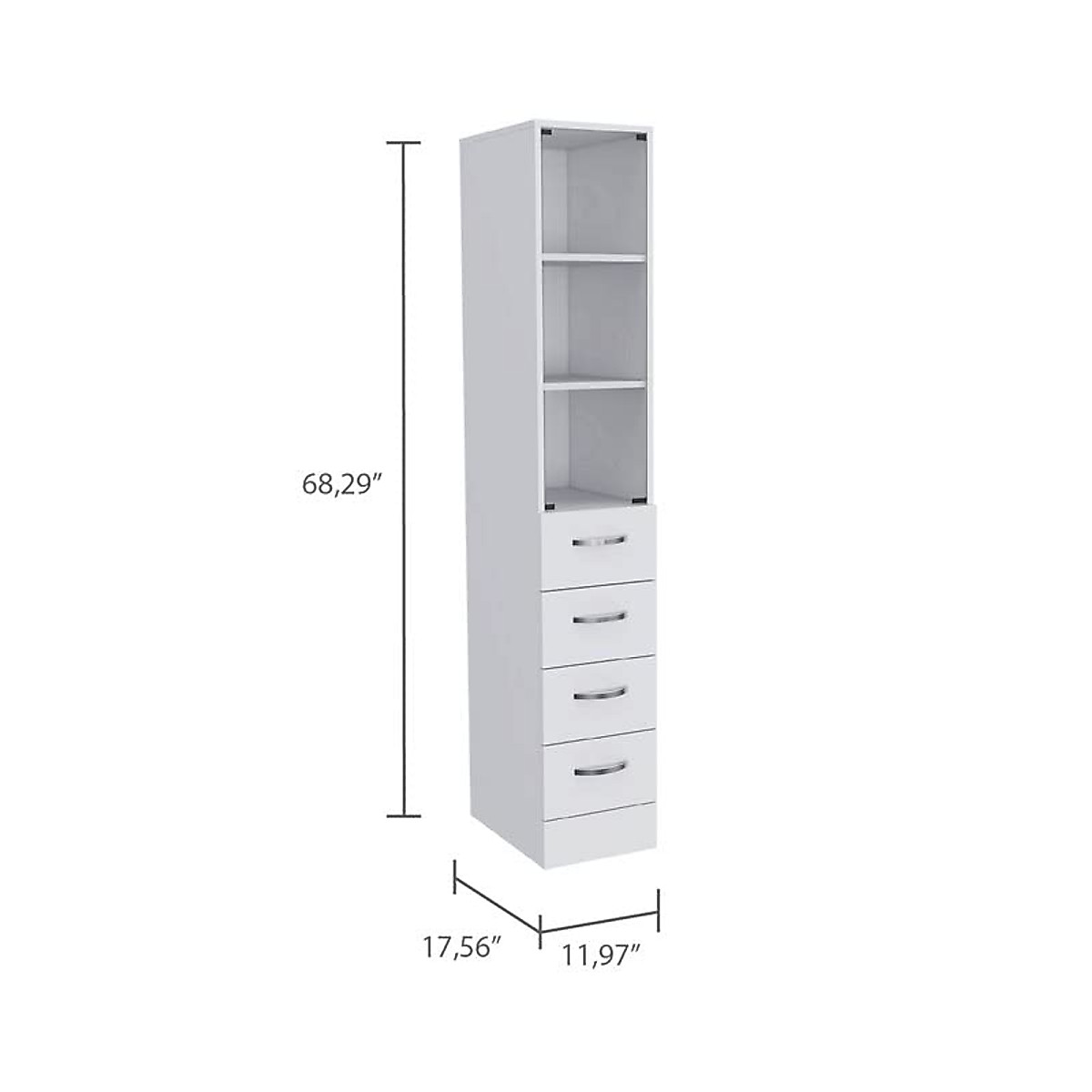Atlin Designs Wood Linen Cabinet with 3 Shelves & 3-Drawer in White