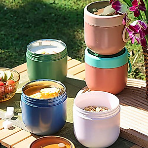 Aphmeir Overnight Oats Containers with Lids, 20oz Stainless Steel Inside Overnight Oats Jars with Spoon, Insulated Food Jars Portable Oatmeal Container Breakfast On The Go Cups (Pink)