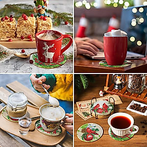 Yaomiao 8 Pcs Christmas Diamond Painting Coasters Ornament DIY Coaster Christmas Diamond Art Kits Cardinal Diamond Coasters for Kids Adults Beginners Art Craft Supplies Home Xmas Party Decoration