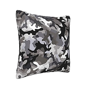AdaNti Black Grey White Camo Print Corduroy Throw Pillow Covers Soft Square Throw Pillow Case Home Decorations for Bed Sofa Living Room 18"x18"
