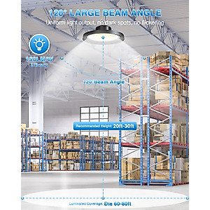 Qmix 240W LED High Bay Light, 36,000LM 5000K 1-10V Dimmable, DLC ETL Listed UFO High Bay Shop Light for Workshop Warehouse Factory