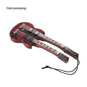 HEEPDD Miniature Guitar Model, Double Neck Bass Guitar Pendant Mini Wooden Guitar Ornament for Home Display Decoration