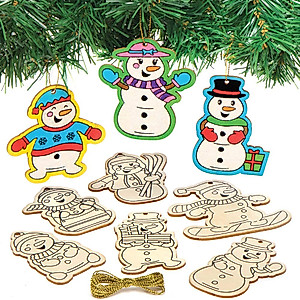 Baker Ross AX507 Snowman Wooden Decorations - Pack of 12, Christmas Decorations for Kids to Decorate and Display, Ideal Kids Arts and Crafts Project