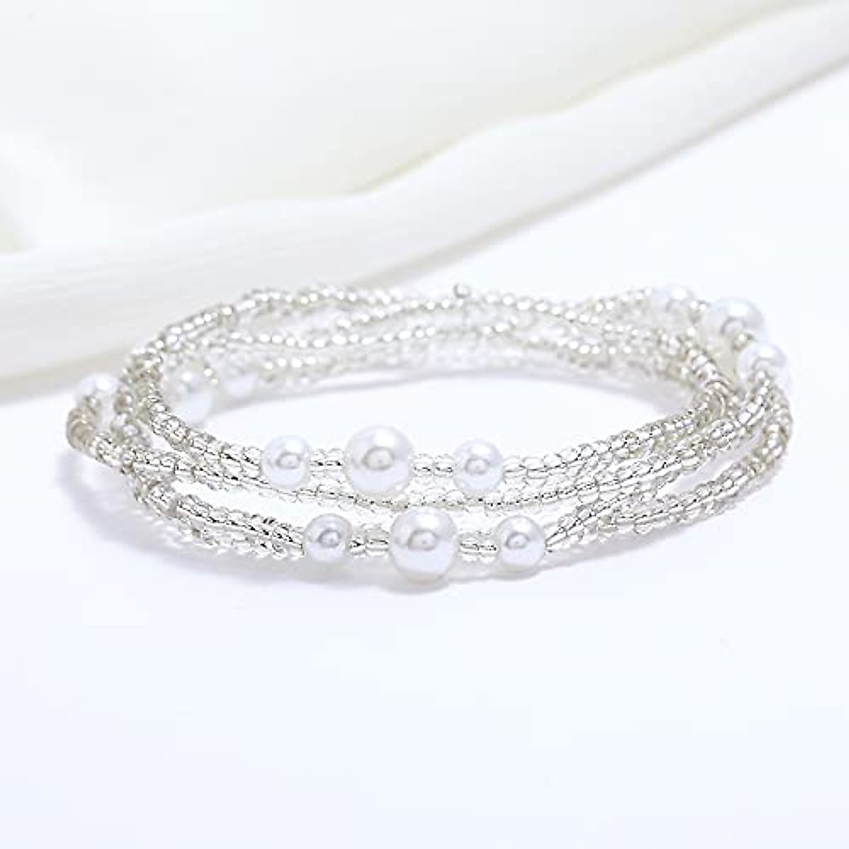 tenghong2021 3 Piece Waist Beads Chains Set Colorful Summer African Belly Chain Elastic Waist Beads for Weight Loss Body Chains Bikini Beads Jewelry for Women-White