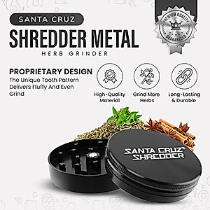 Santa Cruz Shredder Metal Herb Grinder Knurled Top for Stronger Grip 2-Piece 2.2" (Black)