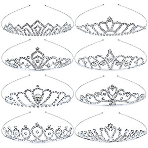 inSowni 8 Pieces Decorative Princess Dazzling Rhinestone Silver Metal Tiara Crown Headbands Wedding Birthday Party Prom Headpieces for Brides Bridesmaids Women Girls Teens Kids
