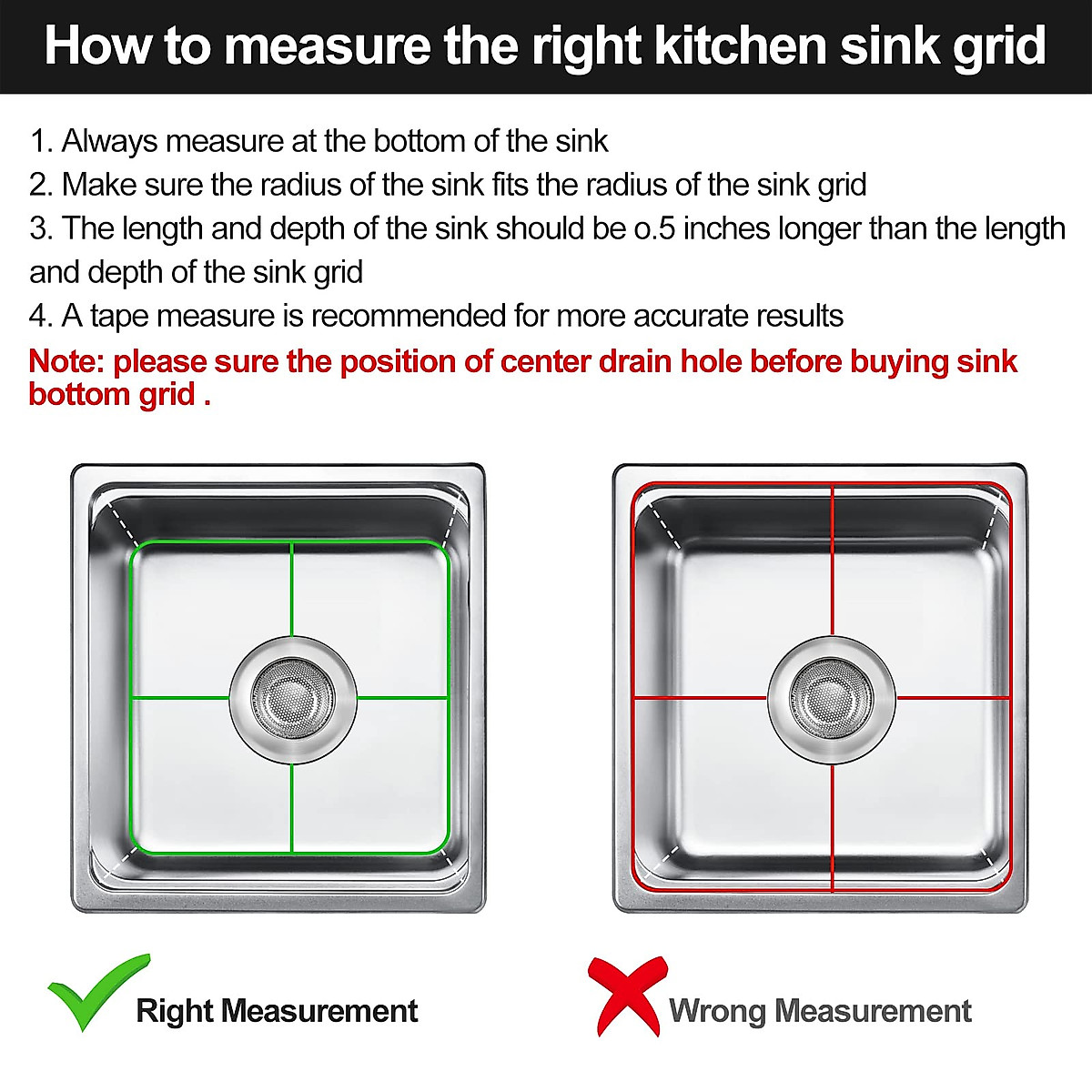 ARLBA 2 Pack 304 Stainless Steel Sink Protectors for Kitchen Sink W/Center Drain,13.62"x11.5"x1.25" Sink Grid Protection,Sink Grate Sink Rack for Bottom of Sink w/ 2Pack Sink Strainers