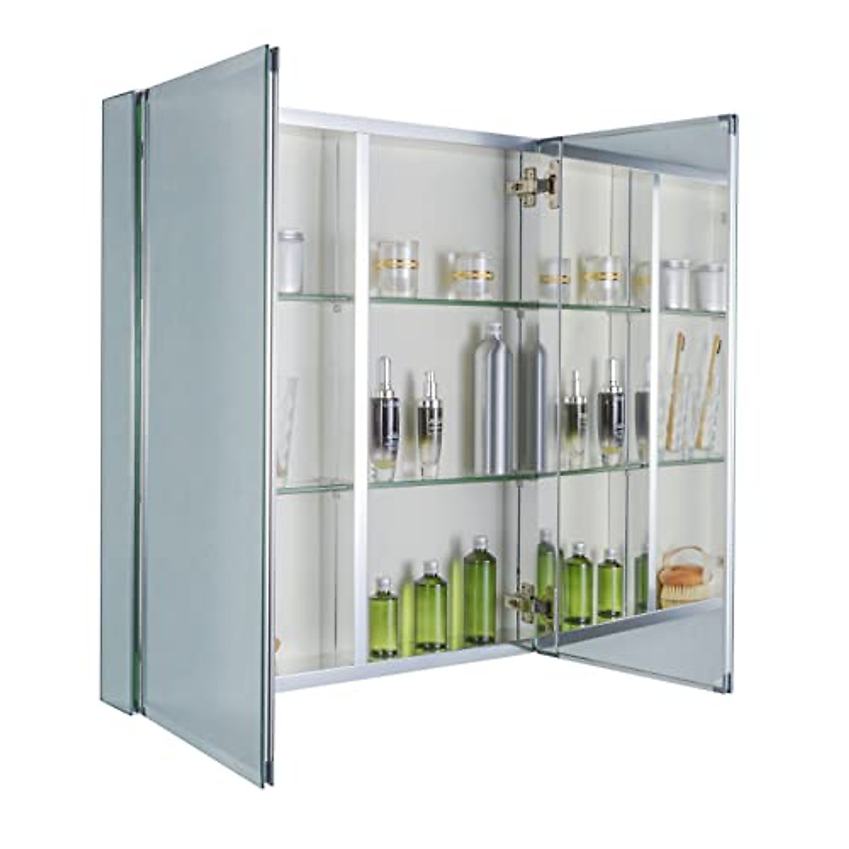 30x26 inch Double Door Medicine Cabinets with Mirror Silver Recessed Aluminum Bathroom Medicine Wall Cabinet 663Silver