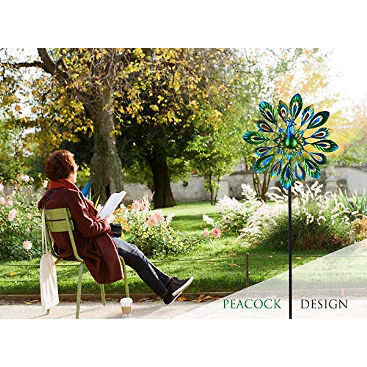 MUMTOP Wind Spinner 51" Peacock Double Wind Sculpture is Suitable for Decorating Your Patio, Lawn & Garden