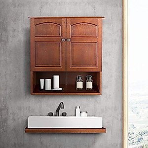 Thaweesuk Shop New Mahogany Classic Medicine Cabinet Organizer Storage Shelf Doors Bathroom Wall Mount Kitchen Drawers Cupboard Floor Rack Toilet Wooden Wood 8" L x 22.25" W x 25" H of Set