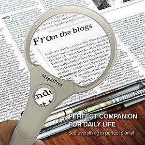 MagniPros 3 Ultra Bright LED Lights 3X 4.5X 25X Power Handheld Reading Magnifying Glass with Light- Ideal for Reading Small Prints, Map, Coins, Inspection and Jewelry Loupe…