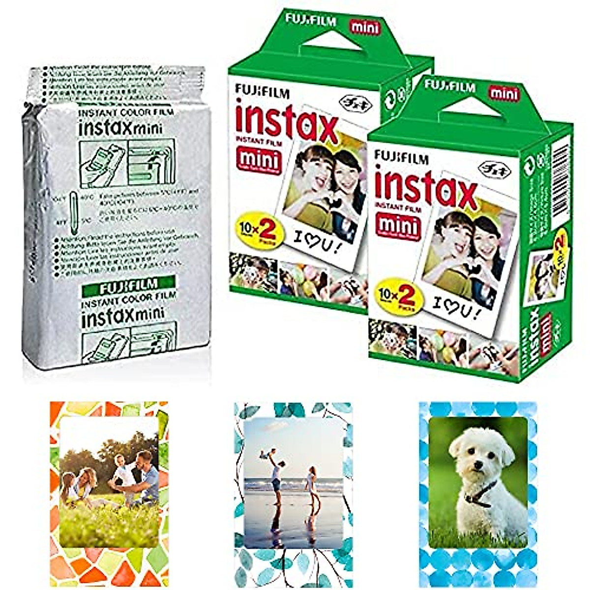 Fujifilm Instax Mini Instant Film,10 Sheets×5 Pack(Total 50 Shoots) + 3 Photo Magnet Frames [Bulk Packaging] International Version