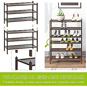 BMOSU 3-Tier Bamboo Shoe Rack Premium Stackable Shoe Shelf Storage Organizer for Hallway Closet Living Room Entryway Organizer(Brown)