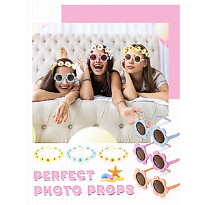 Kanayu 16 Pcs Adults Flower Sunglasses Daisy Flower Headbands Set, Round Flower Glasses Sunflower Hair Wreath Flower Crown (Classic Colors)