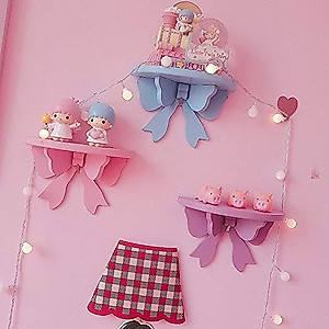 MHBY Decorative Wall Shelf. Lovely Pink Bowknot Bedroom Shelf Wall-Mounted Cosmetic Wooden Storage Rack Girl Heart Room Decorative Wall Shelf | Bathroom Shelf.