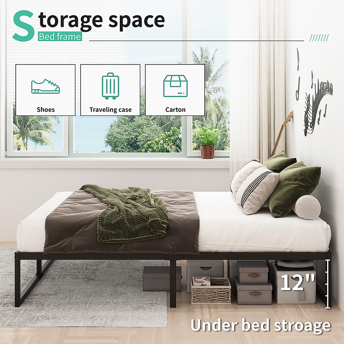 Lutown-Teen 14 Inch California King Bed Frames No Box Spring Needed Heavy Duty Metal Cal King Platform for Mattress Foundation, Noise Free, Easy Assembly, Black