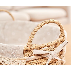 GIB Wicker Storage Baskets for Shelves, Small Wicker Baskets for Organizing, Decorative Natural Paper Rope Woven Serving Baskets Trays with Handle and Liner, Set of 2