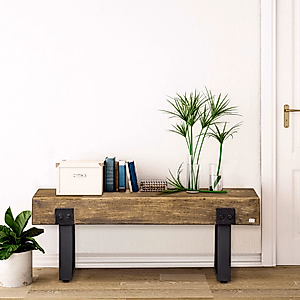 HOMCOM Garden Bench with Metal Legs, Rustic Wood Effect Concrete Entryway Bench, End of Bed Bench, Indoor Outdoor Use for Patio, Park, Porch and Lawn, Natural and Black