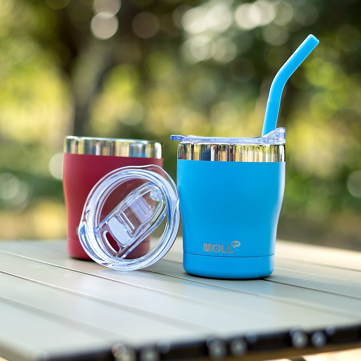 Mollcity Kids Cup with Straws and Lids- 9 oz Stainless Steel Double Wall Insulated Tumbler for Kids Spill Proof Smoothie Cup, BPA Free(Sky Blue)