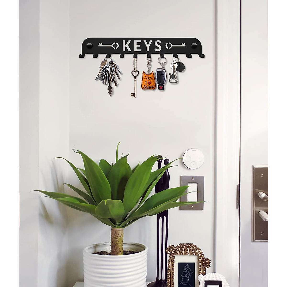 SirHoldeer Metal Key Rack, 10 Hooks, Farmhouse Modern Wall Mounted Key Holder for Home, Office, Entryway Decor, Durable Steel, Adjustable Easy Install, Gift