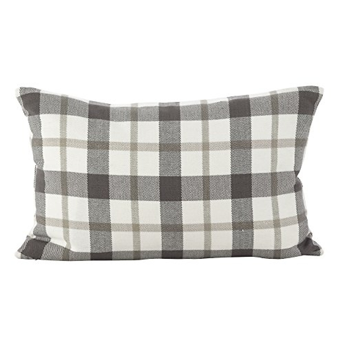 SARO LIFESTYLE Classic Plaid Pattern Cotton Down Filled Throw Pillow, 12" x 20", Grey