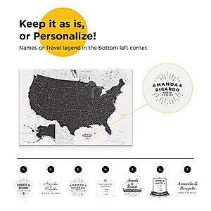 Push Pin USA Map - Detailed Map of United States with Pins - Canvas Pinboard Map - Mark Traveled Places in America - Personalizable (Large (47,2x31,5 in / 120x80 cm), Colorful)