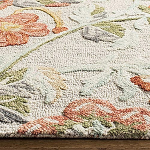 SAFAVIEH Blossom Collection 2'3" x 12' Grey / Red BLM458F Handmade Floral Premium Wool Runner Rug