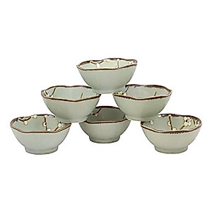 Ebros Gift Made In Japan 3.75" Diameter Light Blue Plum Set of 6 Irregular Flared Bowls With Sakura Cherry Blossoms Design 7 oz Ice Cream Miso Soup Salad Rice Bowl Kitchen Dining Restaurant Supply