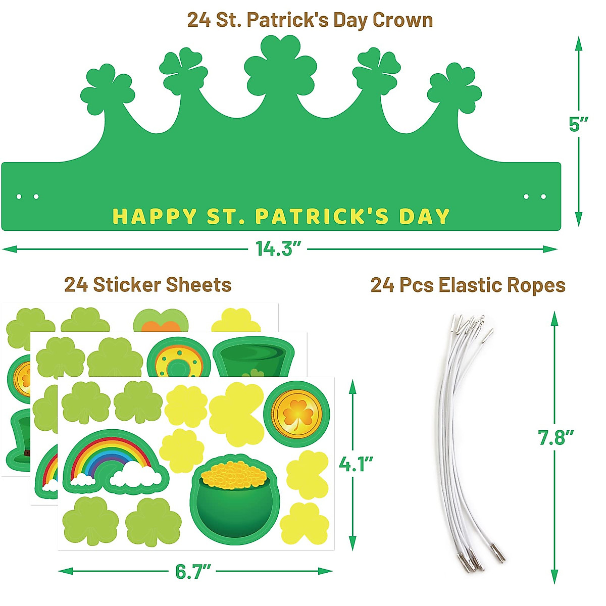 ceiba tree St. Patrick's Day Crown Crafts Kit 24 Pack Shamrock Paper Hats with Stickers for Kids Party Favors