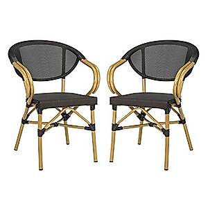 Safavieh PAT4015A-SET2 Outdoor Collection Burke Black Stacking Arm Chair