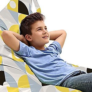 Ambesonne Abstract Lounger Chair Bag, Geometric Symbols Squares and Circles Simple Modern Illustration, High Capacity Storage with Handle Container, Lounger Size, Mustard and Charcoal Grey