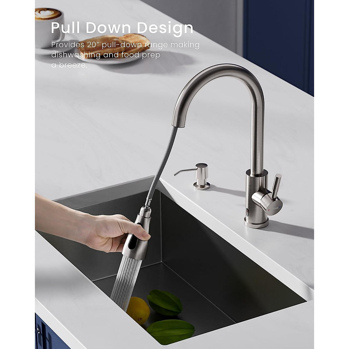 DAYONE Touchless Kitchen Sink Faucet with Soap Dispenser and Pull Down Sprayer, Stainless Steel High Arc Motion Sensor Touch Faucet for Kitchen Sink Smart Hands-Free Single Handle, Brushed Nickel
