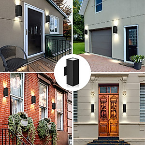 Tesjaso Dusk to Dawn Sensor Outdoor Wall Light Fixtures, LED Square Up and Down Lights, Modern Exterior Patio Lighting Sconce Aluminum IP65 Waterproof Lamp Dual Head NO Bulbs Wall Lantern