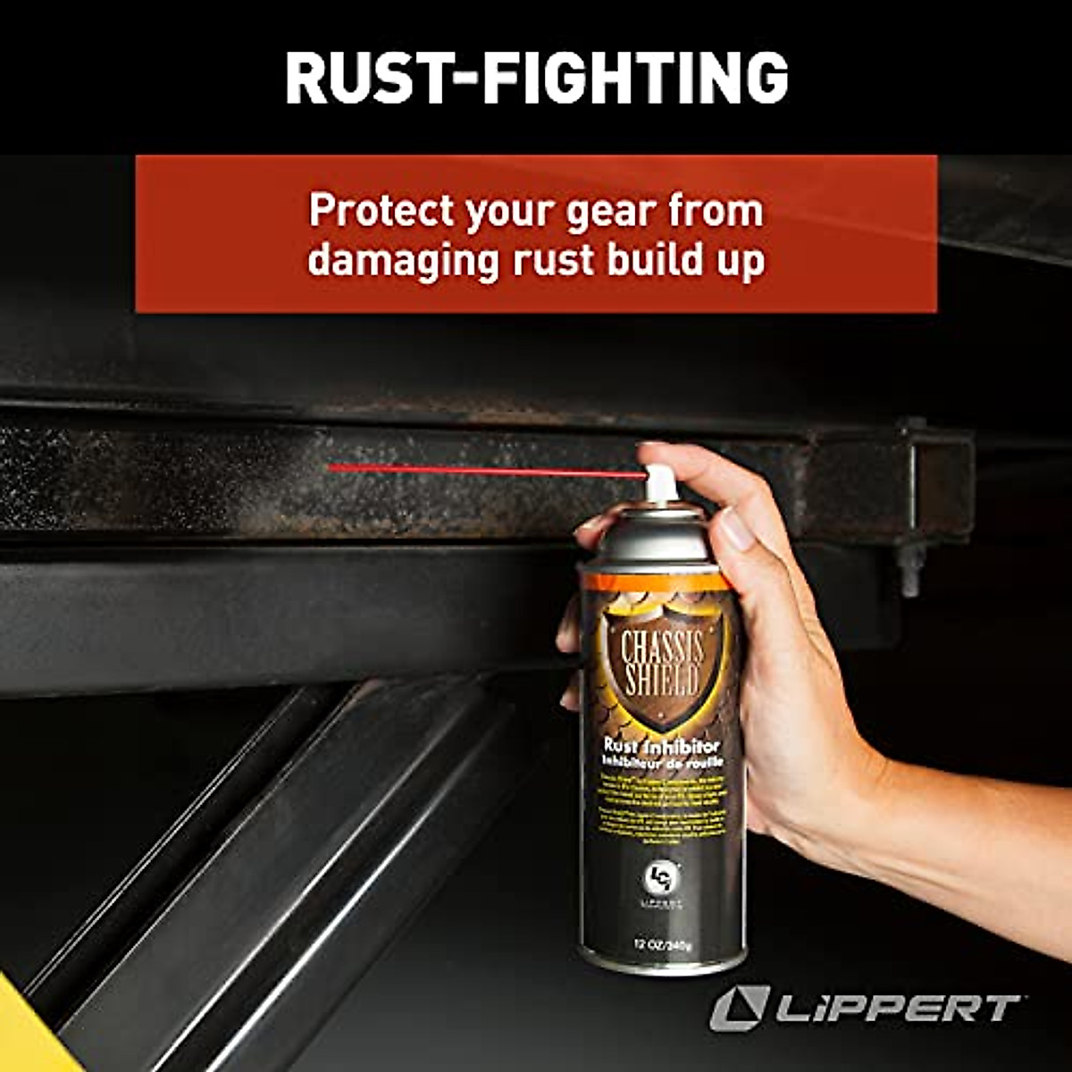 Lippert 674806 Chassis Shield Rust Inhibiting Spray for 5th Wheel RVs, Travel Trailers and Motorhomes, 12 Oz.