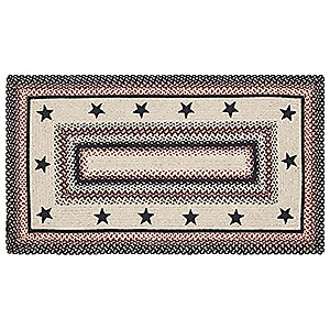 VHC Brands Colonial Star Rug with PVC Pad, Jute Blend, Rectangle, Tan Black Red, 27x48 inches