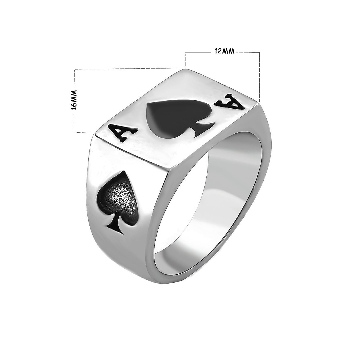 JAJAFOOK Biker Ring Mens Womens Solid Polished Stainless Steel Signet Ring Poker Spade Ace Silver Black Size 5