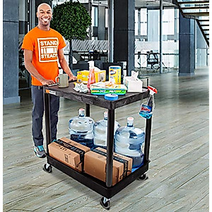 Original Tubstr Hybrid | Large Flat Top Utility Cart | Heavy Duty Service Cart Holds Up to 400 lb. | Lipped Top Shelf & Deep Tub Bottom Shelf | Ideal for Warehouse, Cleaning & More (32in x 24in)