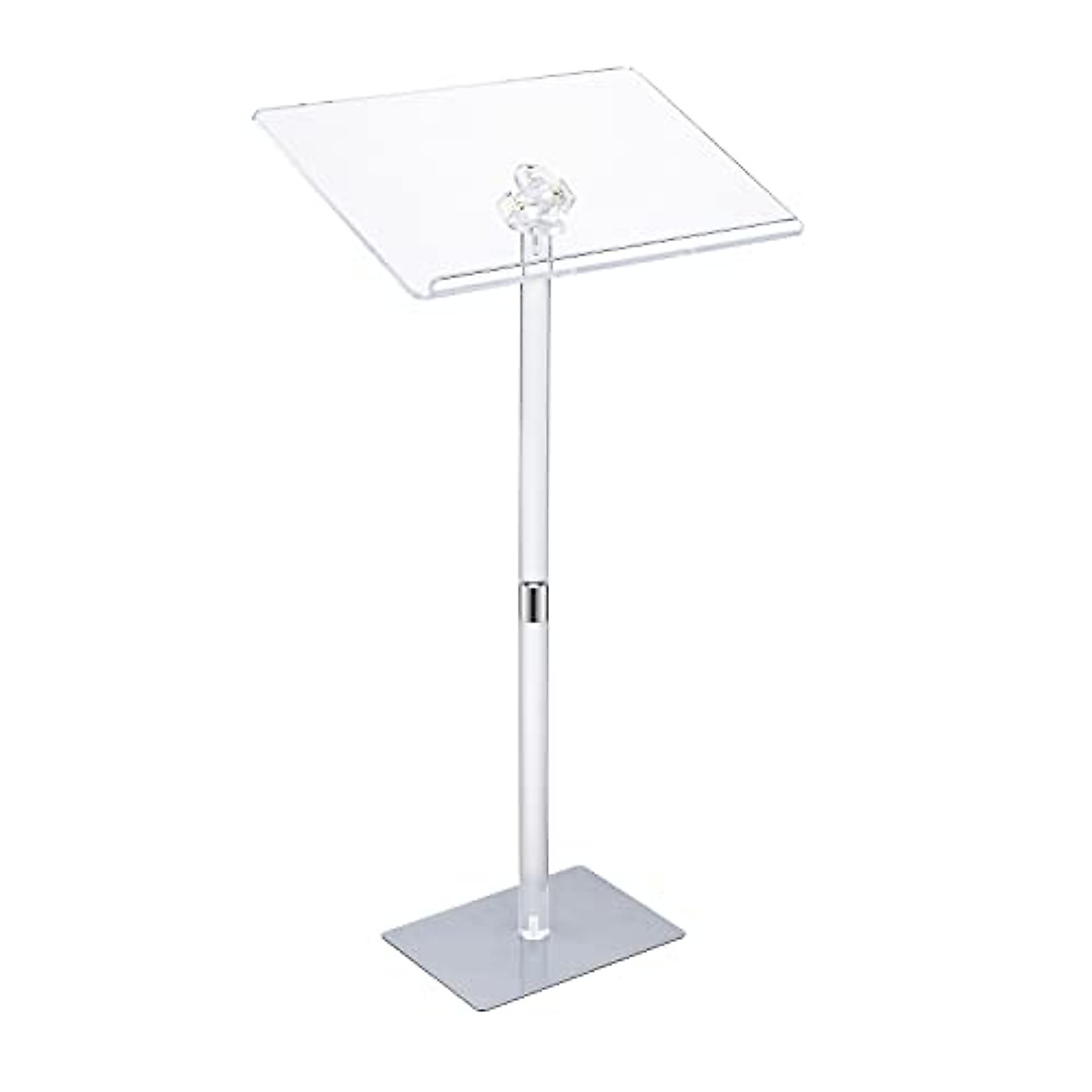 HMYHUM Acrylic Podium Stand, Angle Adjustable, Modern Lecterns & Pulpits for Classroom, Concert, Church, Speech, Easy Assembly, Metal Base, 23.6" L x 15.7" W x 42.3" H, Clear