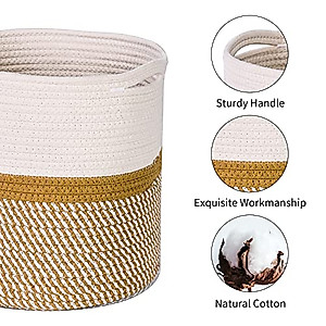 11x11x11 inch Cotton Rope Baskets for Shelf, Cube Storage Bins for Toy Cloth Blanket Organizing, Baby Nursery Basket, 3 Pack White & Brown