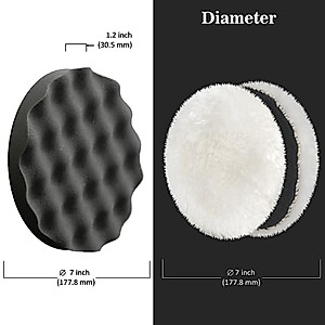 7 Pcs Waxing Buffing Pad Kit, 7 Inch Buffing and Polishing Pad Kit, 3 Pcs Polishing Sponge,2 Pcs Wool Pad, and a M14 Threaded Polisher Grip Backing Plate for Car Buffer Polisher, Polishing and Waxing