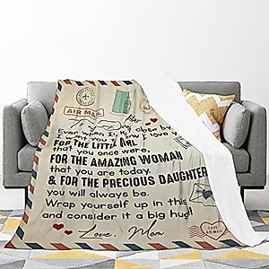 Maynofu to My Daughter Blanket from Mom, Daughter Gifts Letter Printed Throw Blanket Birthday Gifts Christmas Blankets for Bed Couch Living Room (50”x60“)