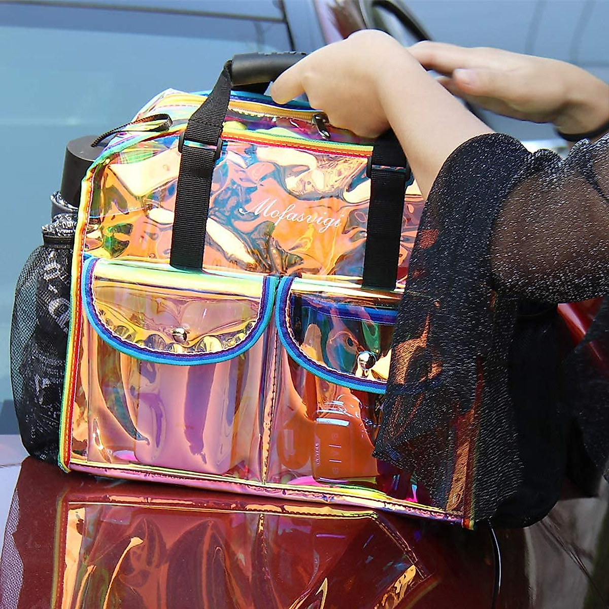 MOFASVIGI Clear Bag Stadium Approved, Portable Tote Transparent Adjustable Crossbody Shoulder Bag Waterproof Handbag for Gym, Work, Concerts, Sports, Travel