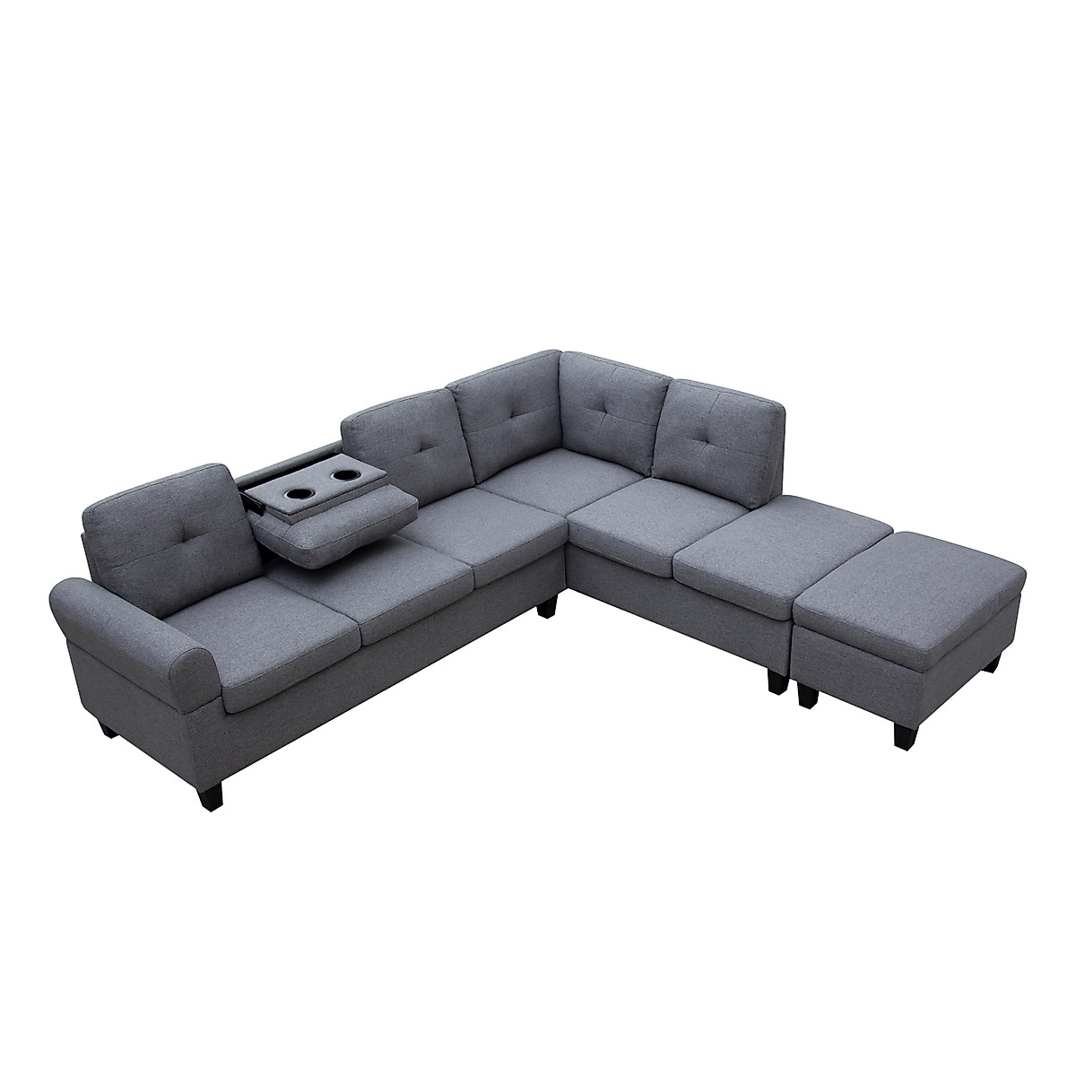 DHHU Sectional Sofa, L-Shaped Couch with 2 Cup Holder, Modular Sofá with Extra Wide Chaise Lounge, Living Room Furniture Sets with Storage Ottoman for Home Office, Apartment